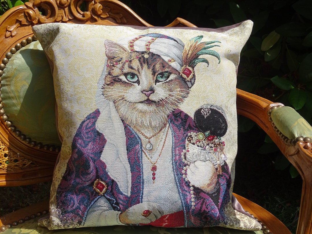 Pasha Sultan Maharajah Cat Tapestry Cushion Cover 44x44 Cm Historical ...