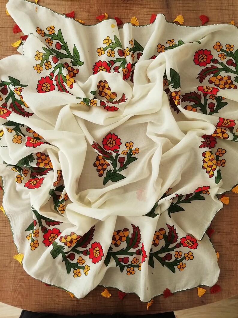 Turkish Yazma, Oya Scarf , Colorful Floral Spring Foulard, Vivid Color ...