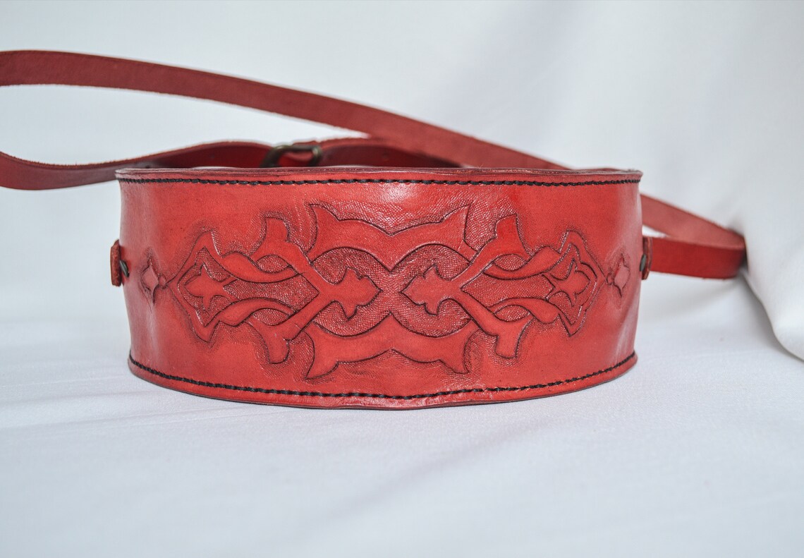 Red Circle Leather Bag, Handmade Round Cowhide Purse, Handtooled ...