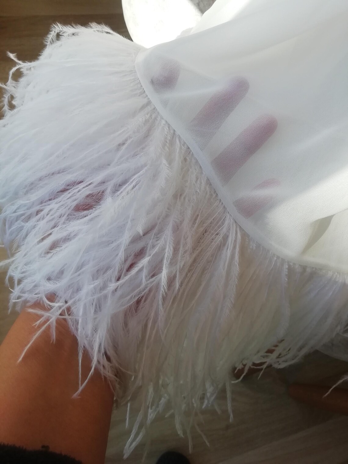 Custommade Shawl, White Chiffon Stole With Feather, Wedding Shawl ...