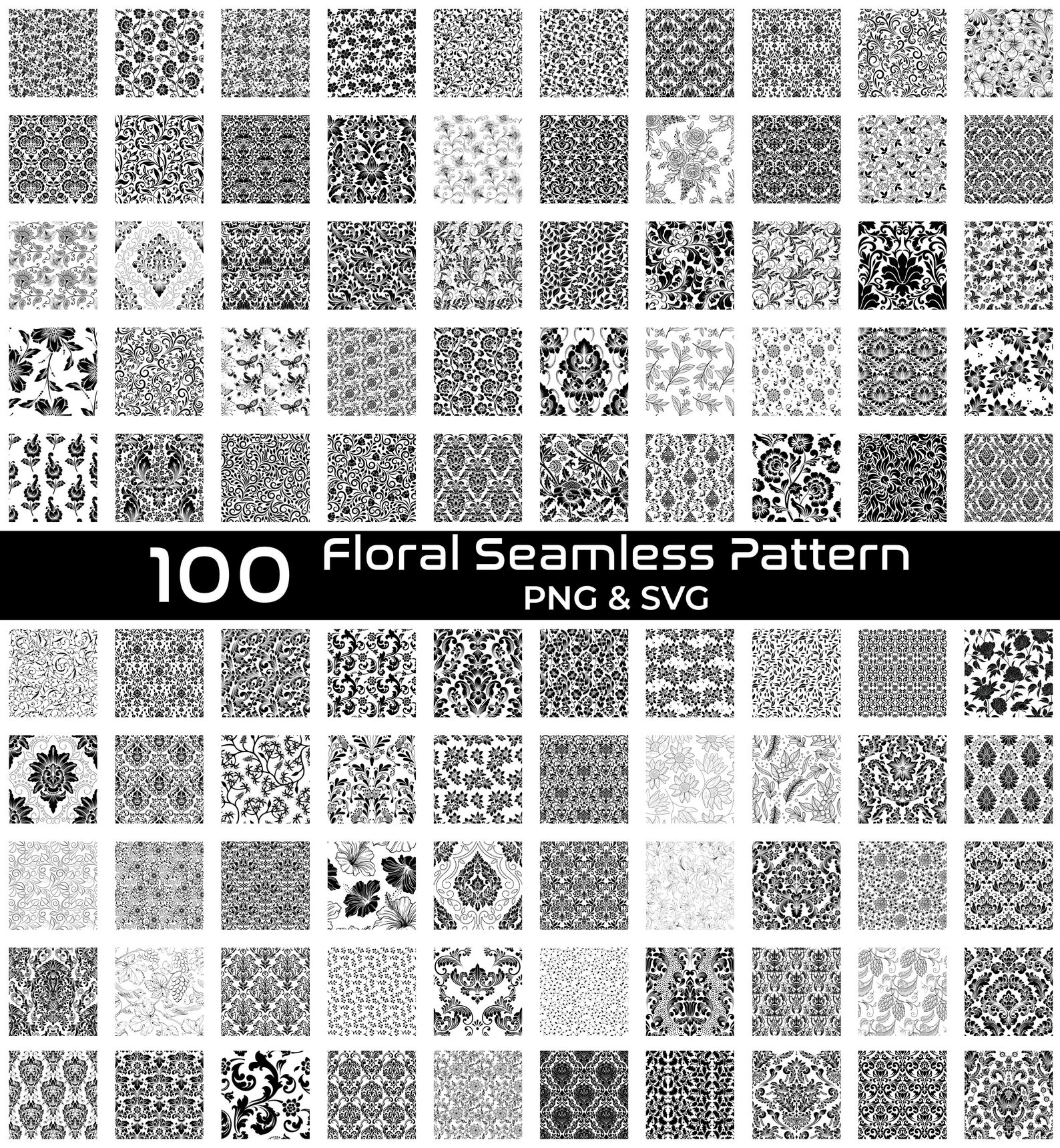 Seamless Flower Patterns Svg Bundle 39, Png Patterns , Vector Patterns ...