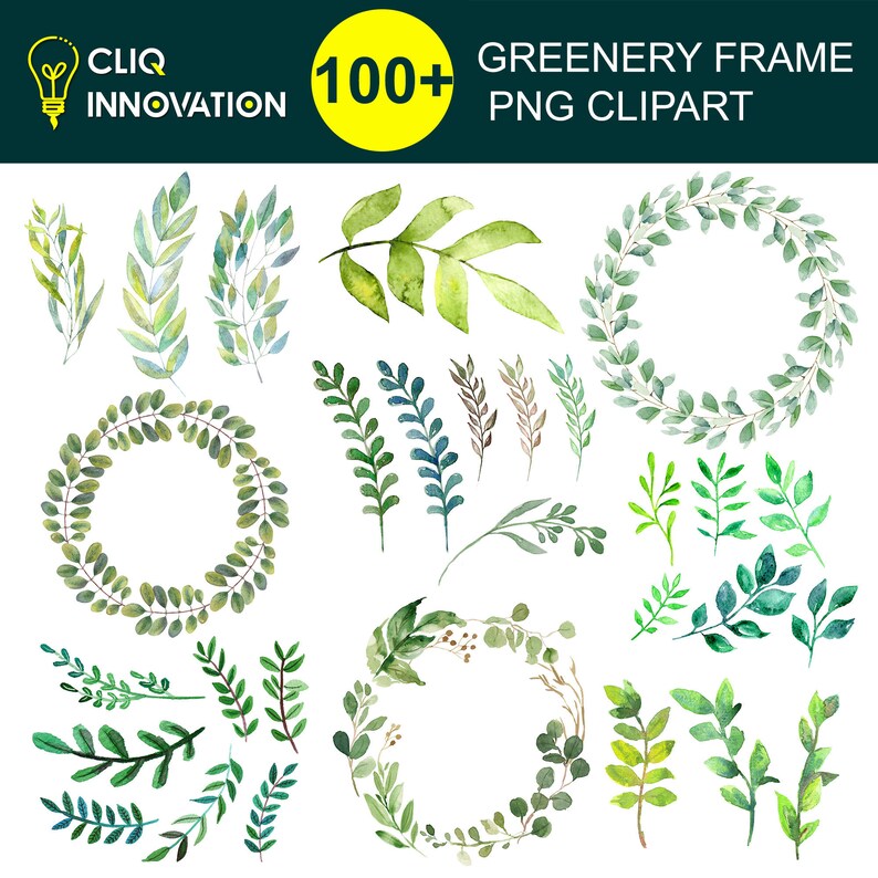 Watercolor Greenery Clipart Branches Leaf Stems Foliage Green Wedding ...