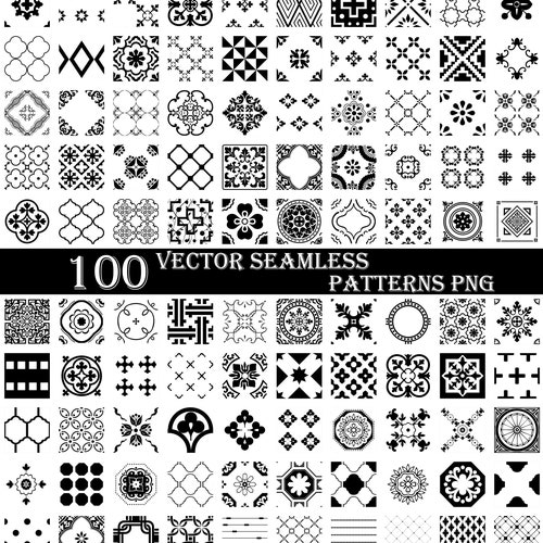 Seamless Patterns Png Bundle 5 Transparent Background Black - Etsy