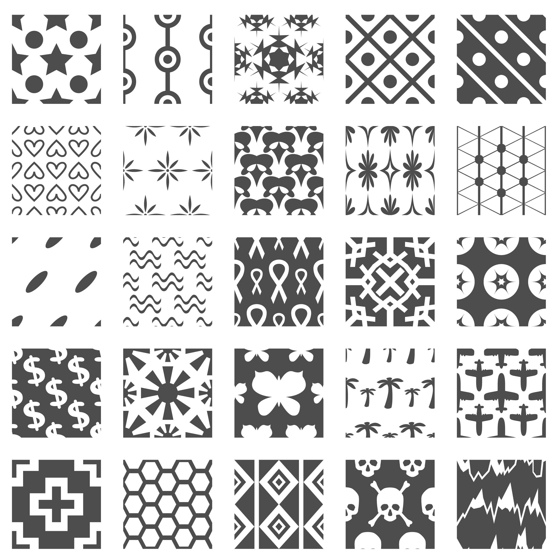 Seamless Patterns Png Bundle 4, Transparent Background, Black and White ...