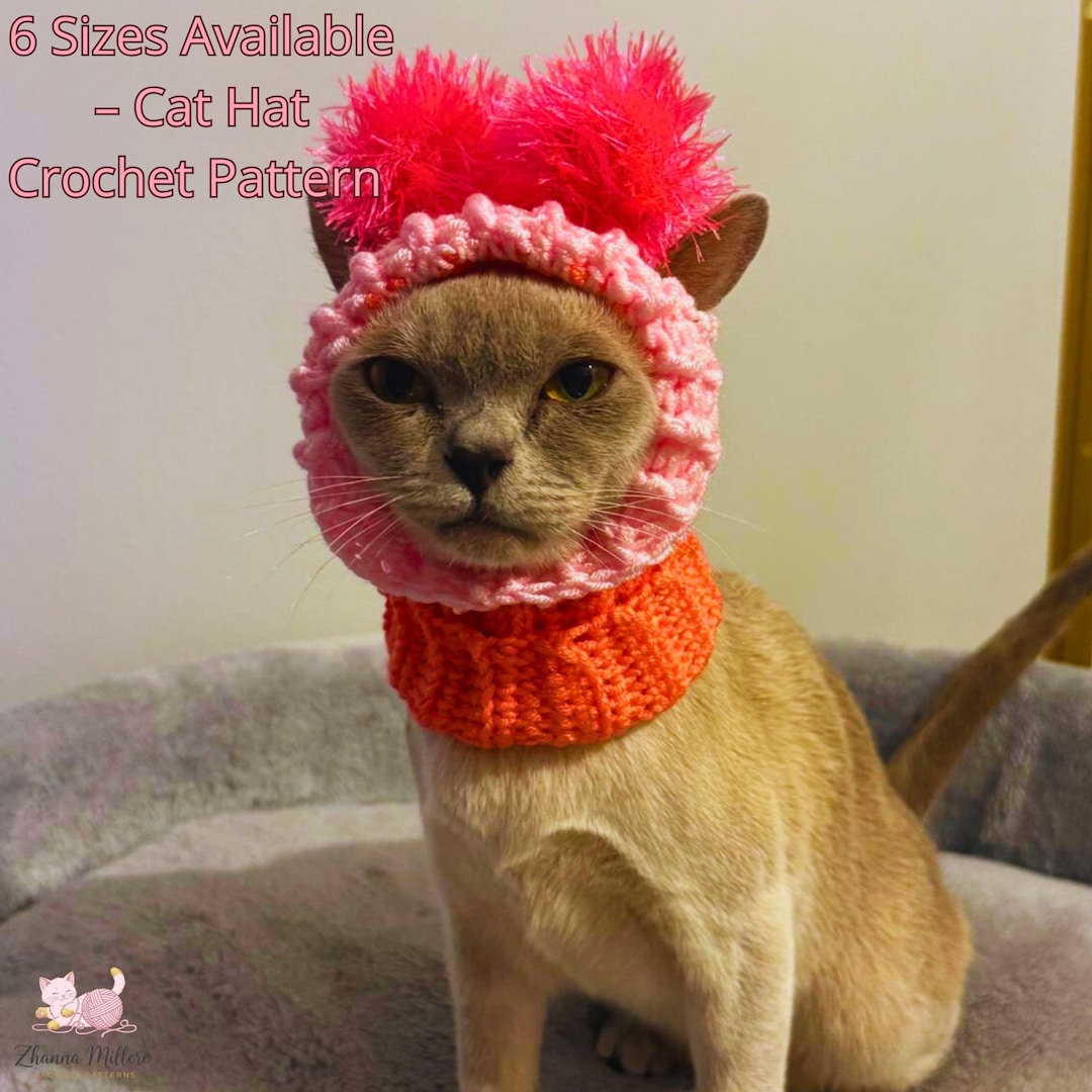 Crochet Cat Hat Pattern, Beanie With Pom Poms (PDF Pattern) - Etsy
