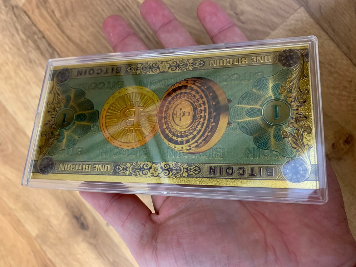 Bitcoin Cryptocurrency Gold Bank Note on Display Case and | Etsy