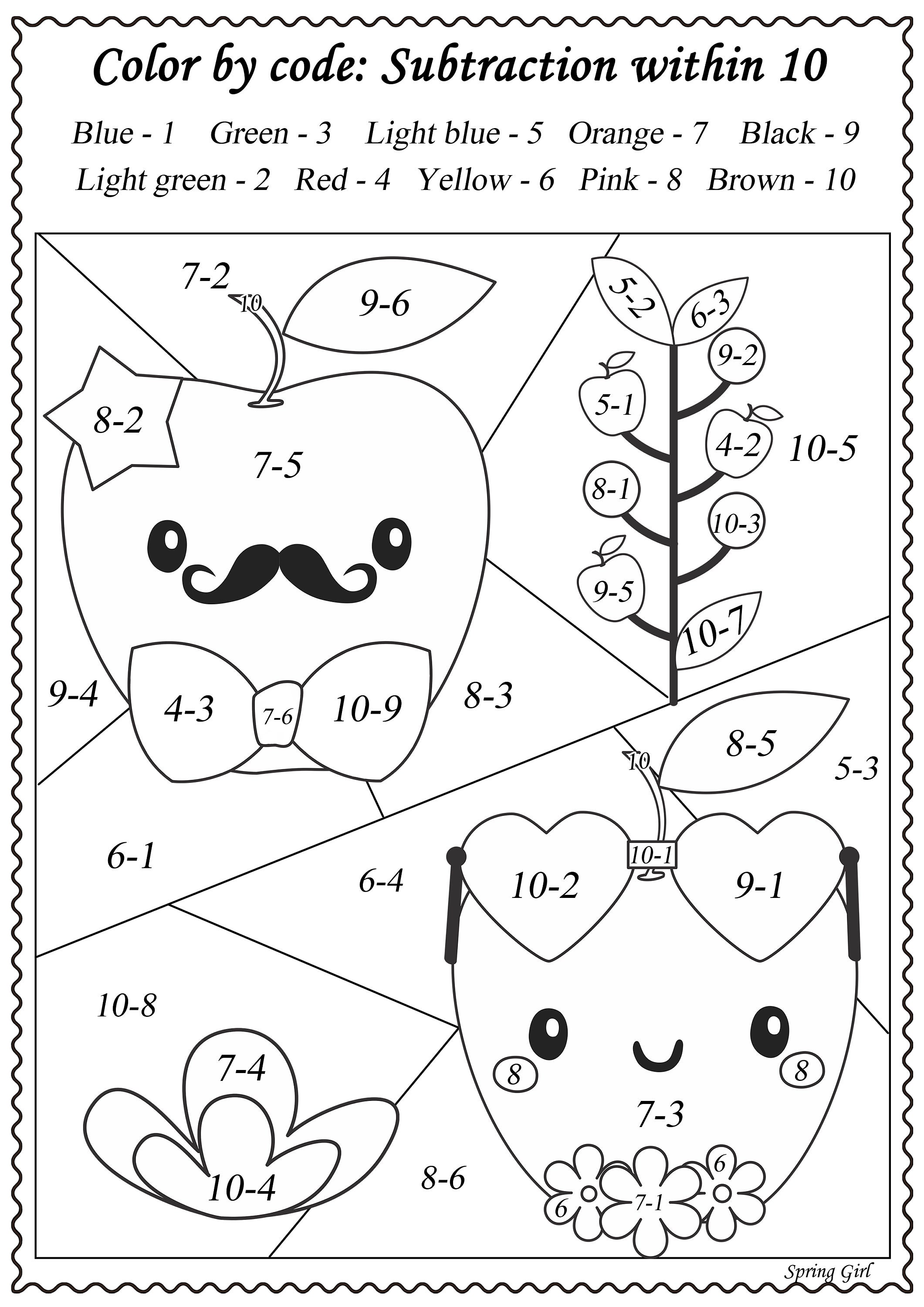 Apple Day: Color by Numbers Worksheets - Etsy