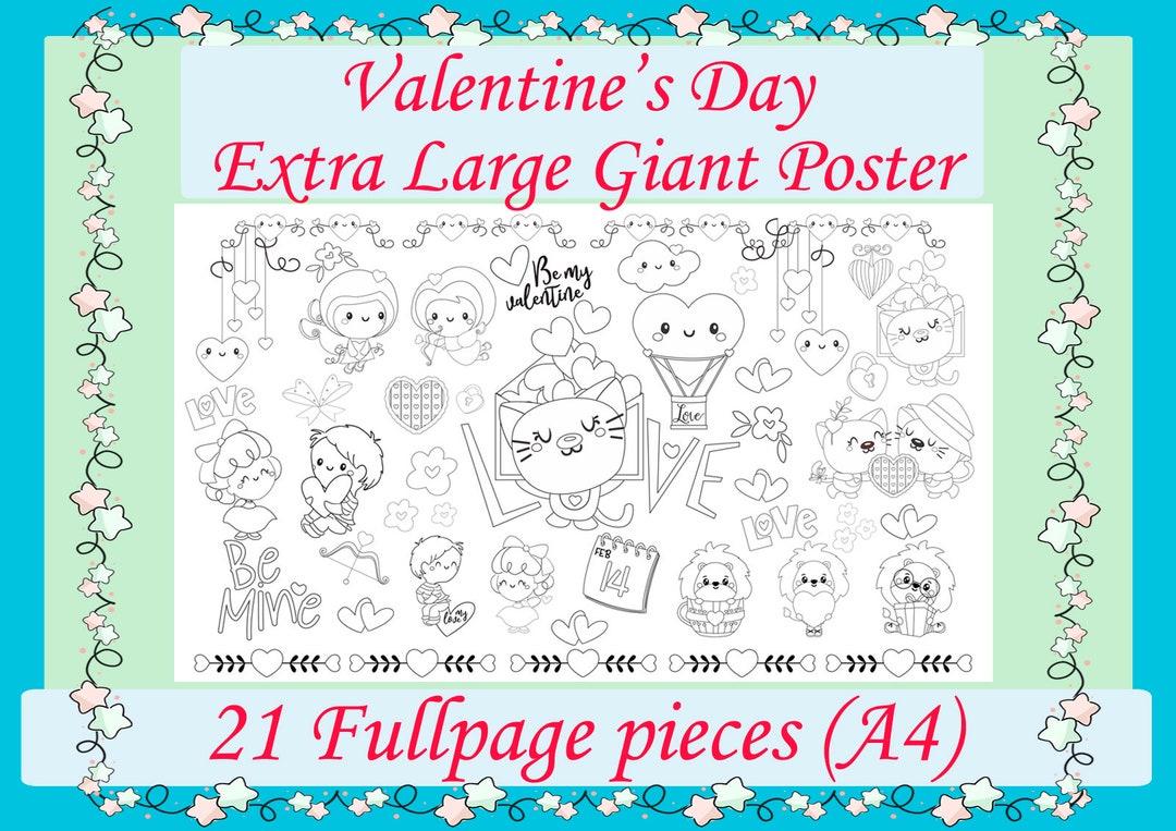 Valentine's Day Extra Large Giant Children's Poster Kids Colour Pages ...