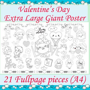 Valentine's Day Extra Large Giant Children's Poster Kids Colour Pages ...