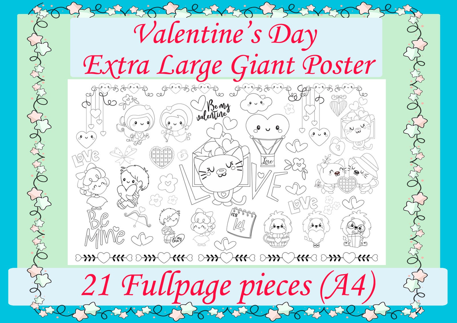 Valentine's Day Extra Large Giant Children's Poster Kids Colour Pages ...