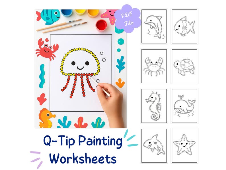 Q-tip Painting Worksheets | Ocean Animals Printable | Fine Motor ...