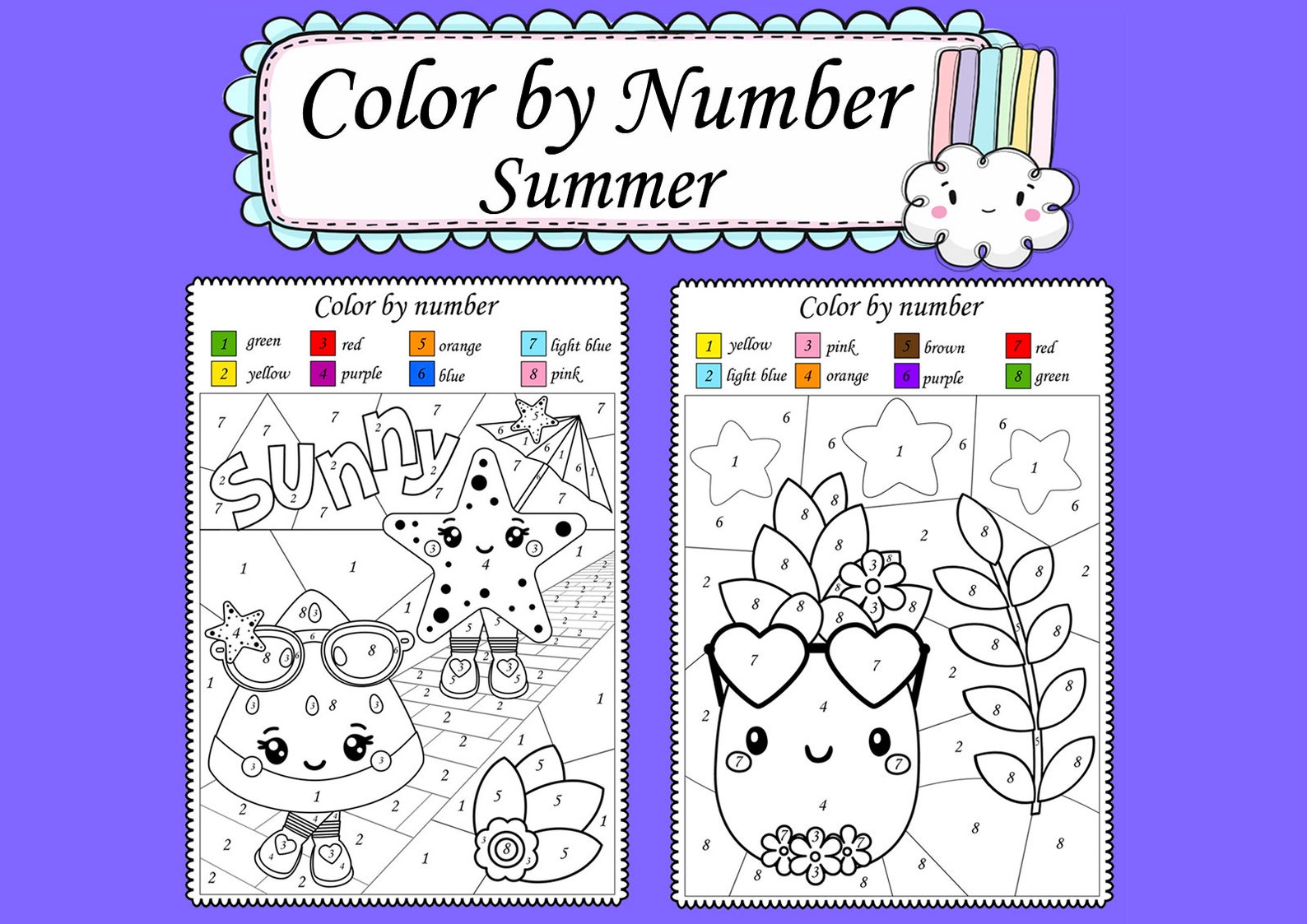 Color by Number Summer, Printable Math Color by Code Worksheets for ...