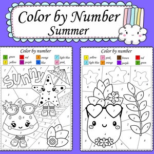 Color by Number Summer, Printable Math Color by Code Worksheets for ...
