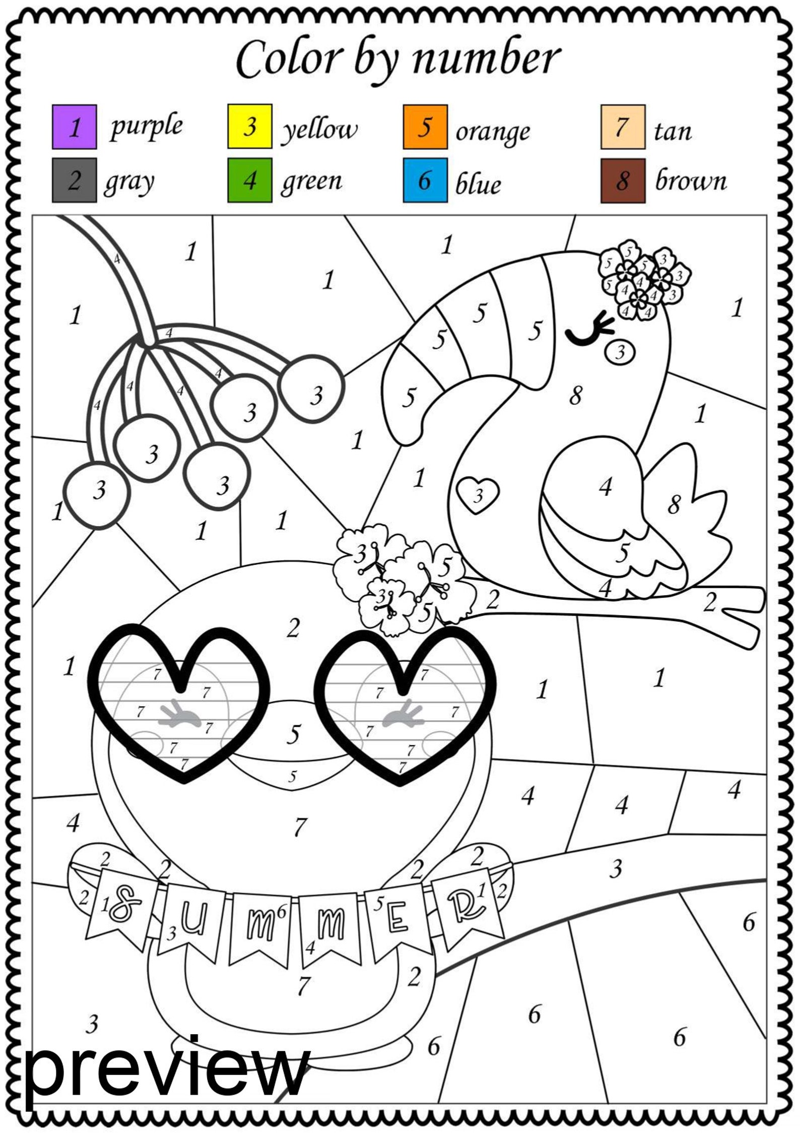 Color by Number Summer, Printable Math Color by Code Worksheets for ...