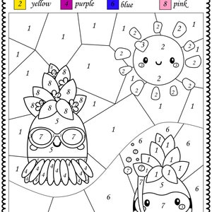 Color by Number Summer, Printable Math Color by Code Worksheets for ...