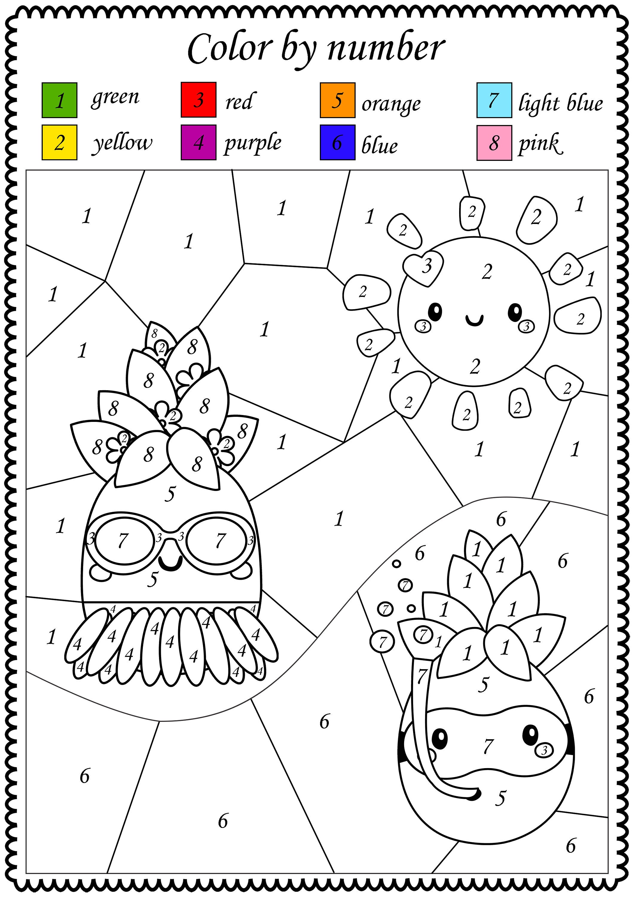 Color by Number Summer, Printable Math Color by Code Worksheets for ...