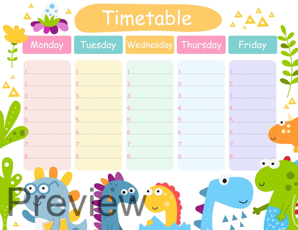 School Timetable for Kids | Printable Weekly Class Schedule | School ...