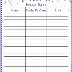 Back to School Open House Night | Sign in Sheets | Meet the Teacher ...