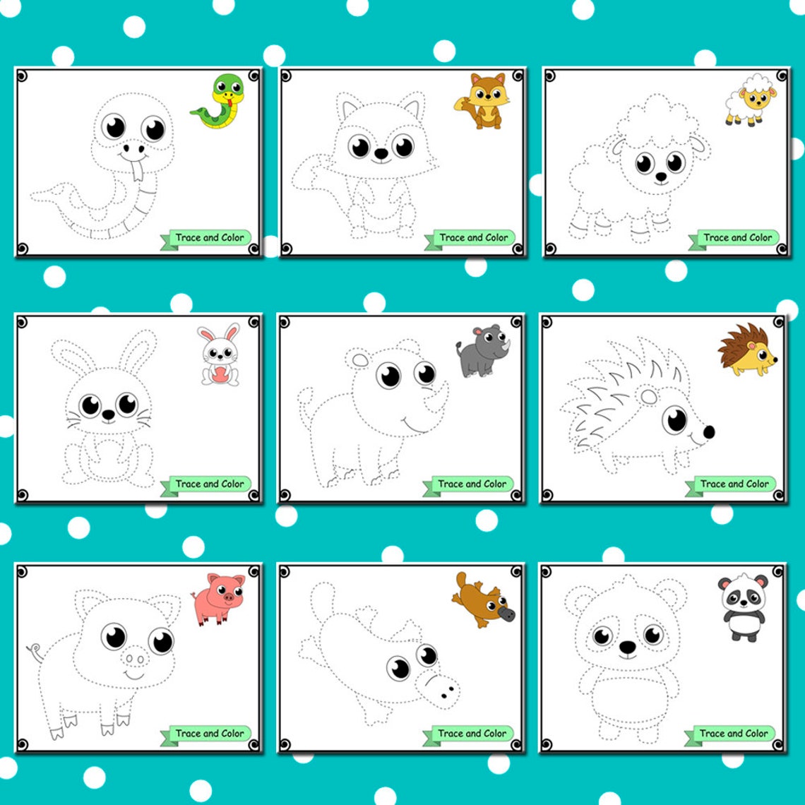 Animals Trace Worksheets Coloring Pages Printables Handwriting Practice ...