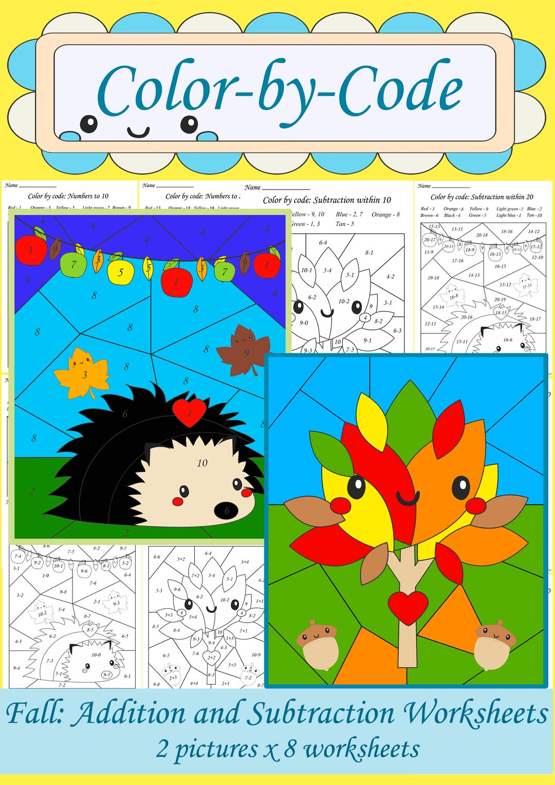 Color by Number for Kids | Fall Math Printable Worksheets | Color by ...