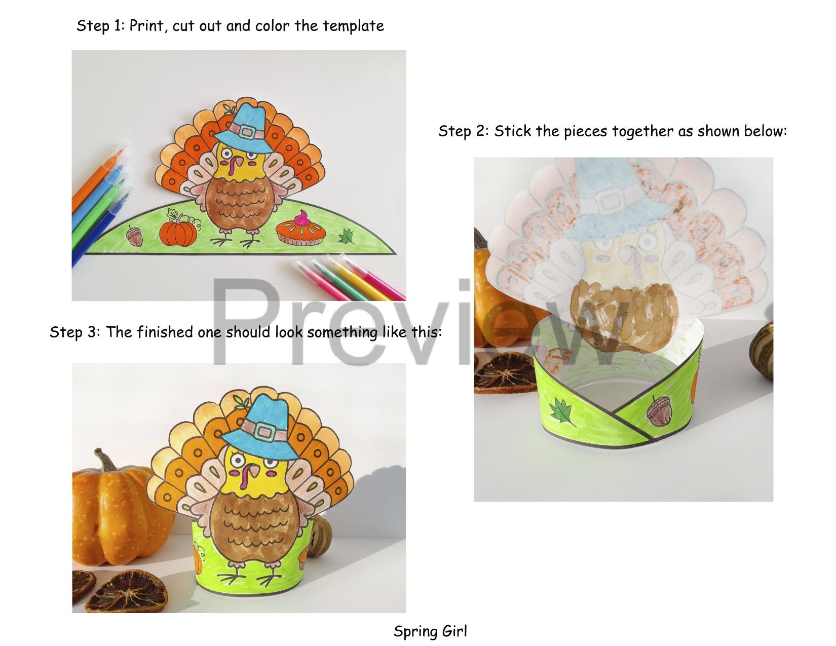 Thanksgiving Paper Craft | Turkey Paper Craft | Instant Download ...