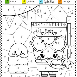 Color by Number Summer, Printable Math Color by Code Worksheets for ...