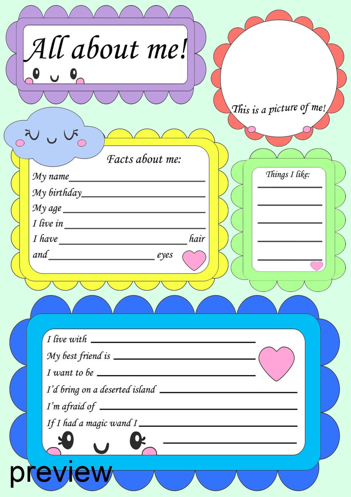 All About Me Poster | Printable Worksheet | Back to School Template ...