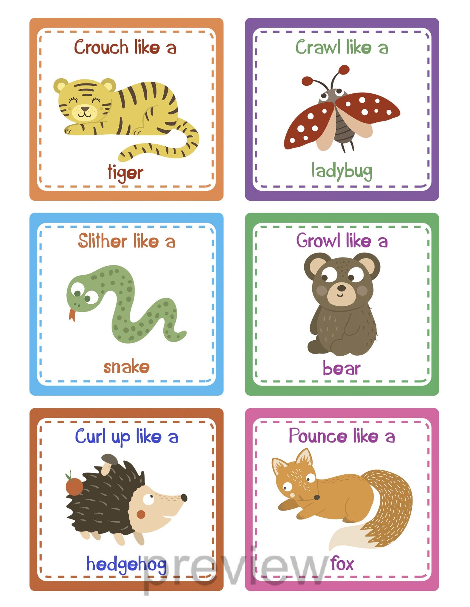 Animal Movement Cards | Brain Break Movement Cards for Kids | Fitness ...