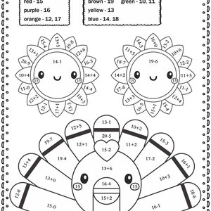 Thanksgiving Math: Color by Code Worksheets - Etsy