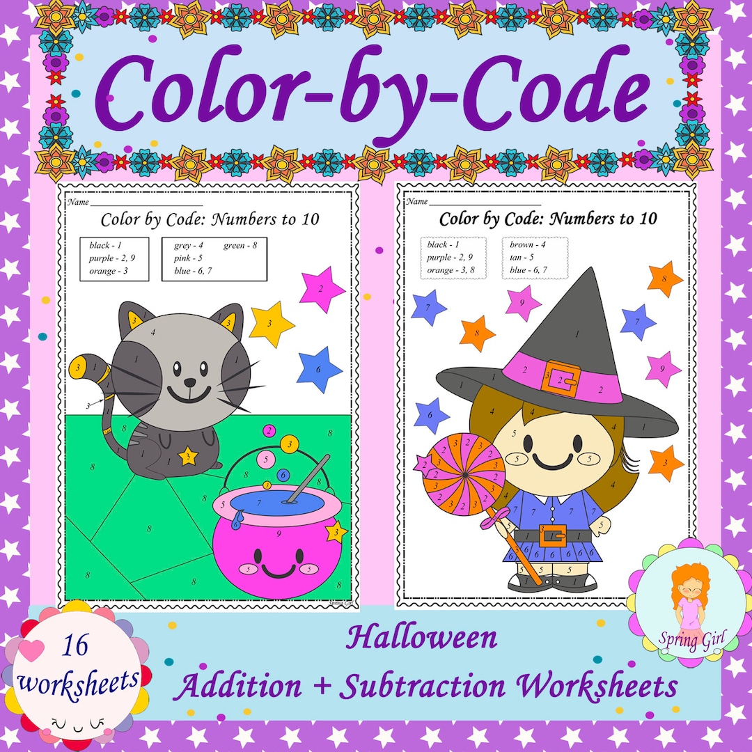 Halloween Math: Color by Number Worksheets - Etsy