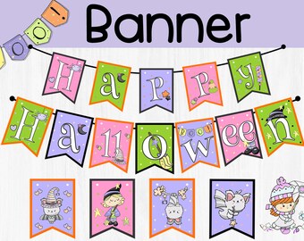 Halloween Printable Banner | Halloween Garland Pennant Banner Bunting ...