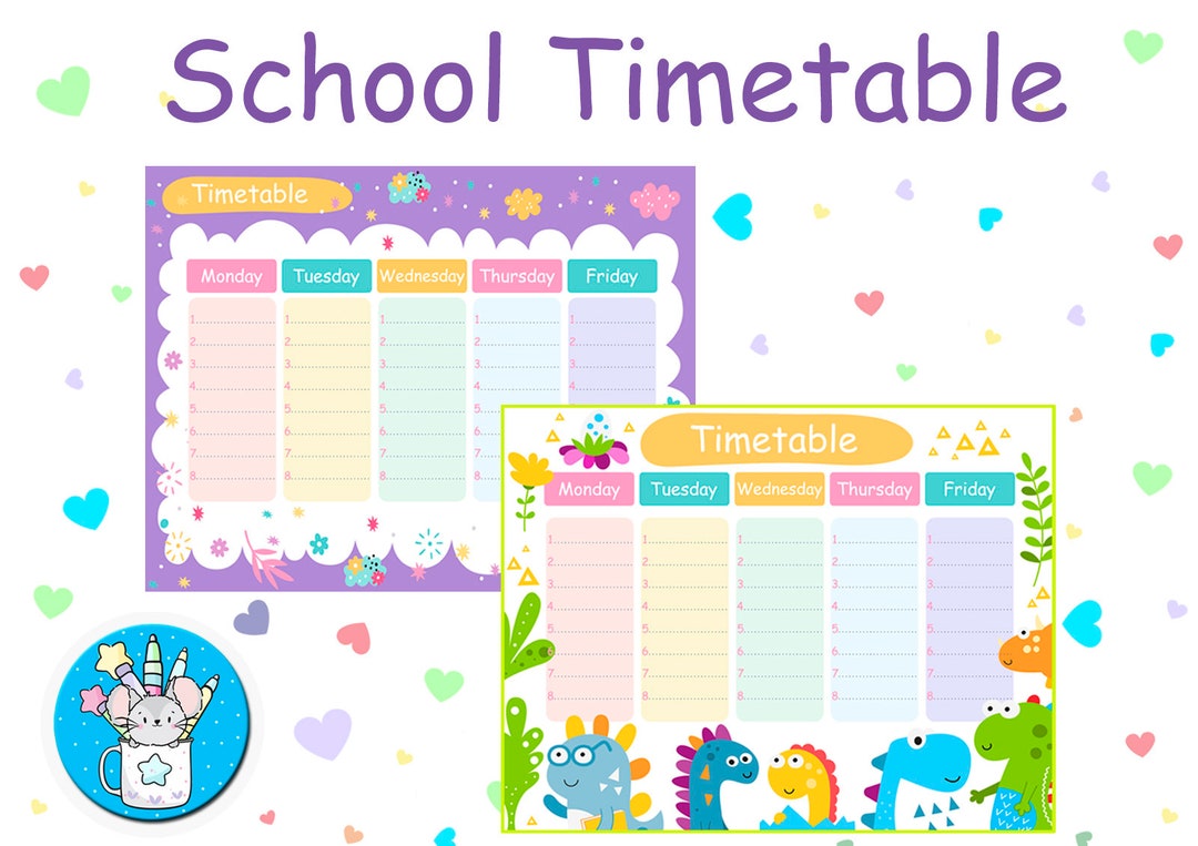 School Timetable for Kids | Printable Weekly Class Schedule | School ...