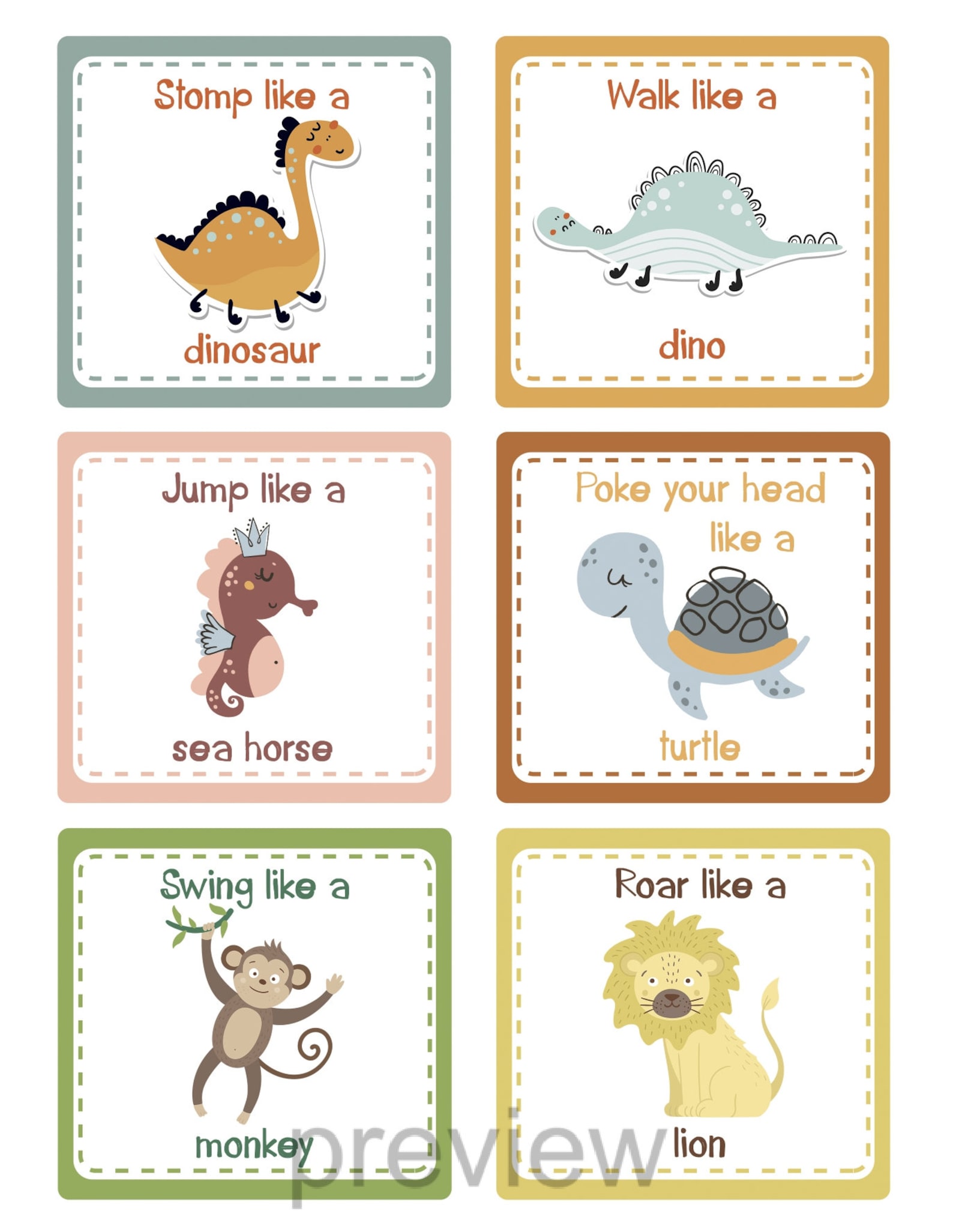 Animal Movement Cards | Brain Break Movement Cards for Kids | Fitness ...