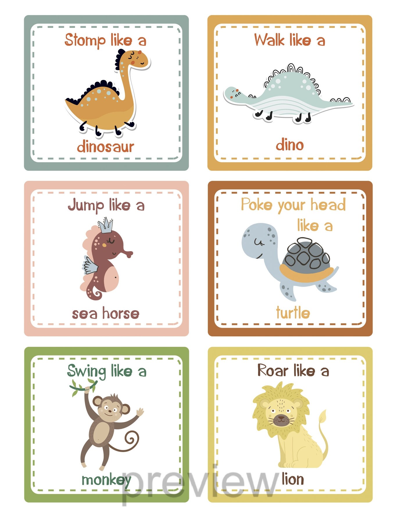 Animal Movement Cards | Brain Break Movement Cards for Kids | Fitness ...