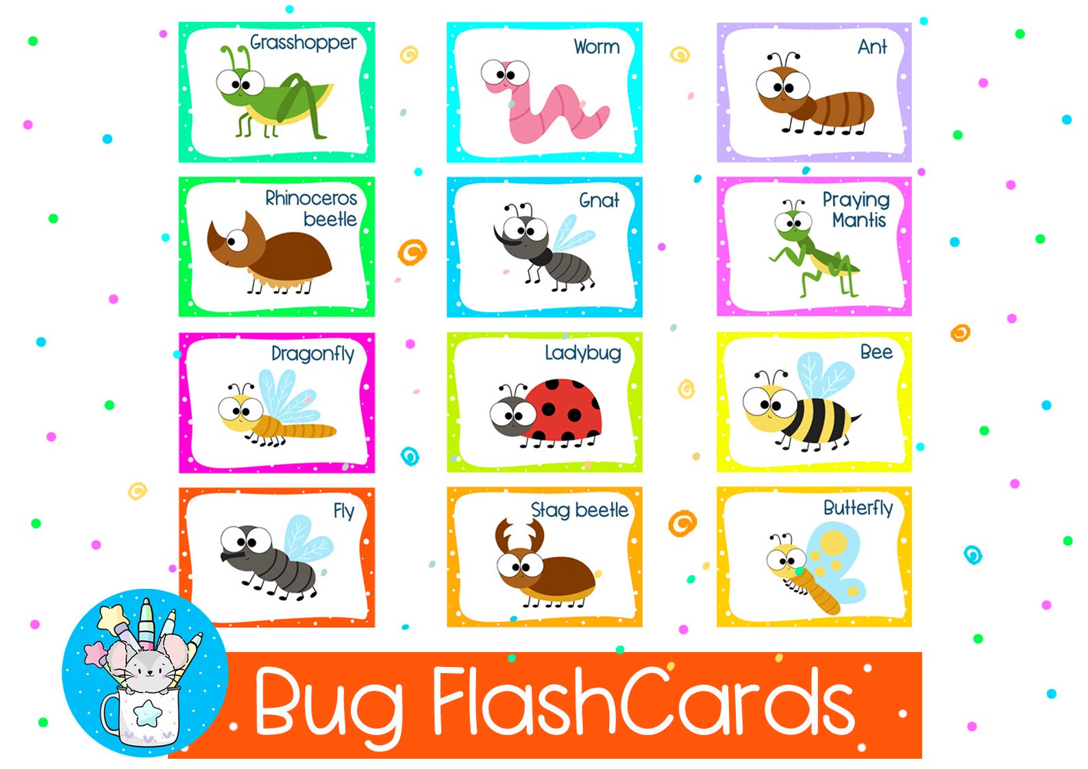Bugs Printable Flash Cards | Insects Instant Download Flashcards | PDF ...