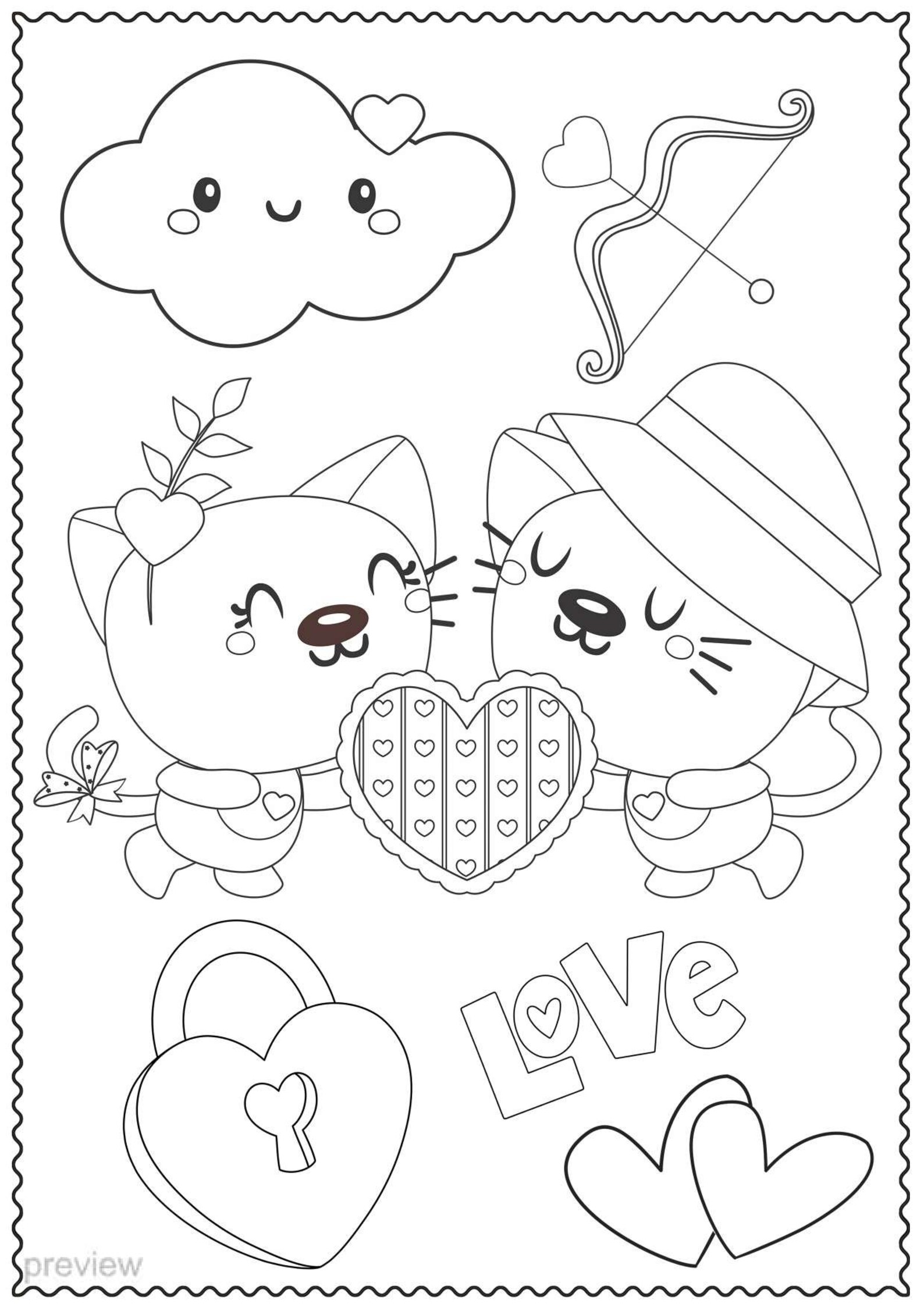 Valentine's Day Coloring Pages, PDF Coloring Book, Printables for Kids ...