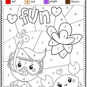 Color by Number Summer, Printable Math Color by Code Worksheets for ...