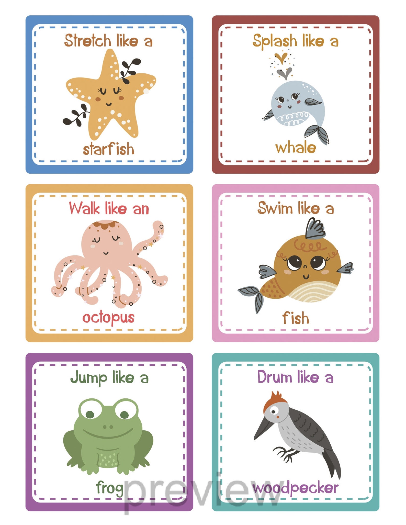 Animal Movement Cards | Brain Break Movement Cards for Kids | Fitness ...