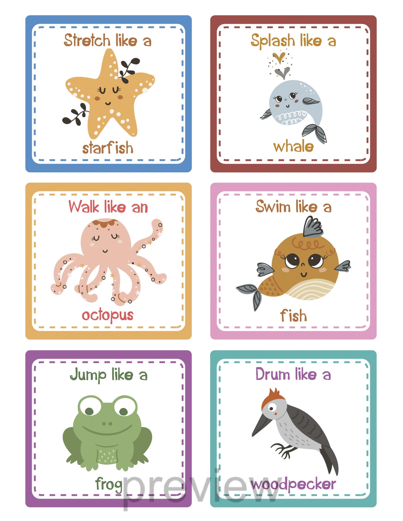 Animal Movement Cards | Brain Break Movement Cards for Kids | Fitness ...