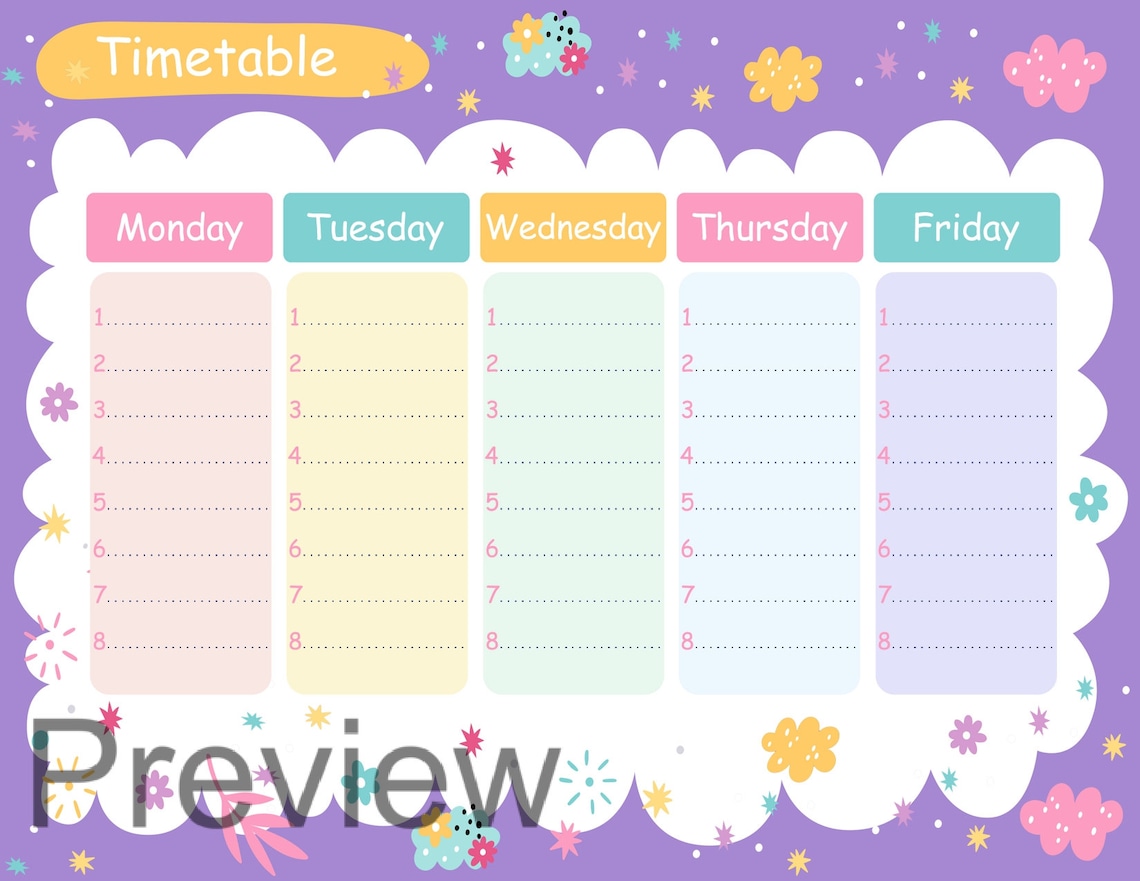 School Timetable for Kids | Printable Weekly Class Schedule | School ...