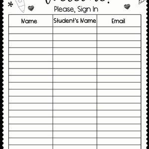 Back to School Open House Night | Sign in Sheets | Meet the Teacher ...