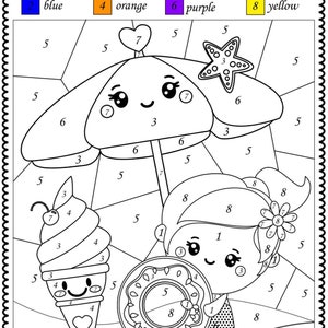 Color by Number Summer, Printable Math Color by Code Worksheets for ...