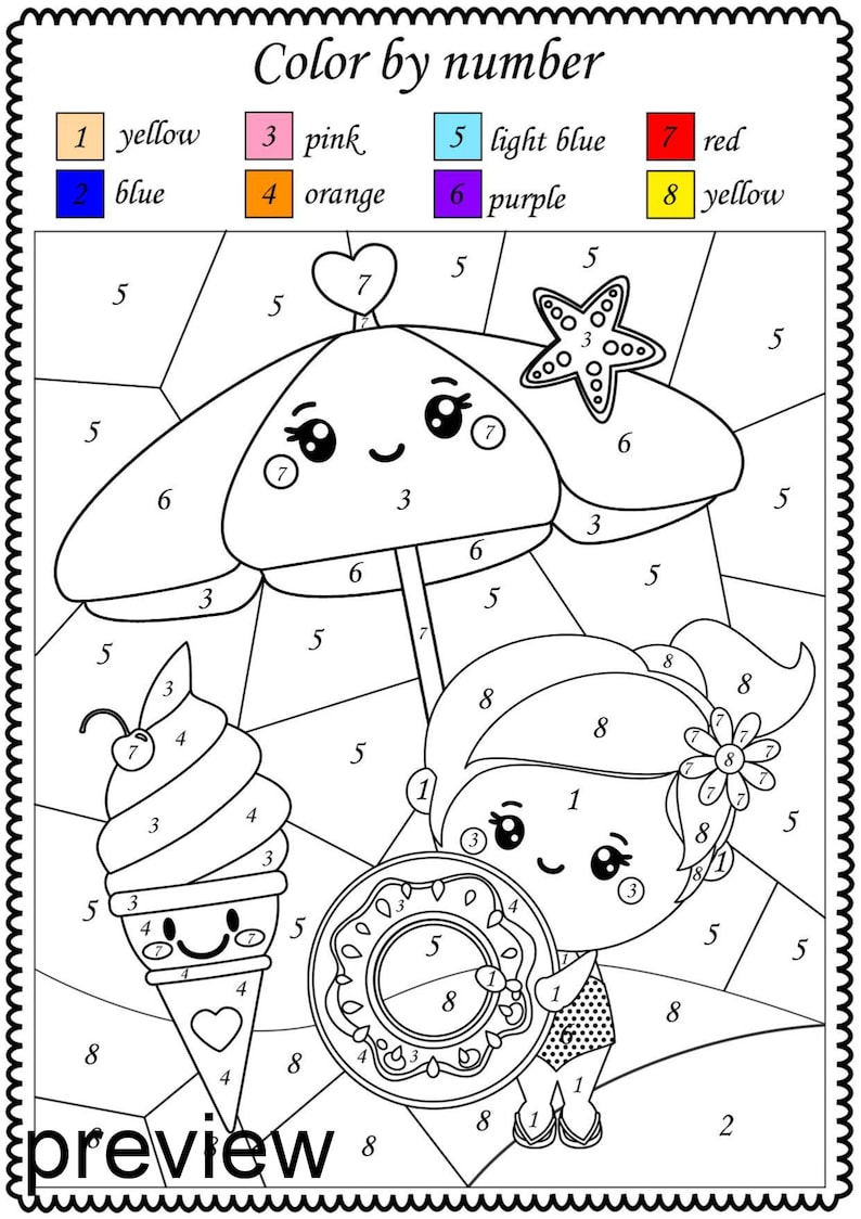 Color by Number Summer, Printable Math Color by Code Worksheets for ...