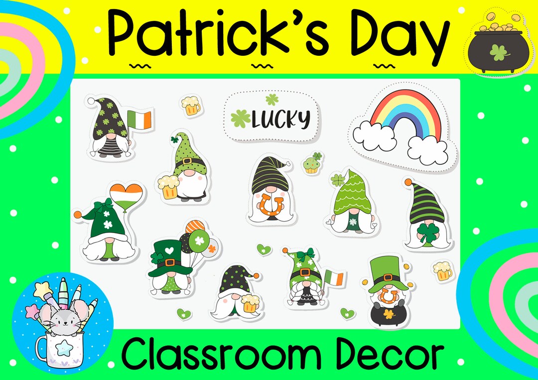 St. Patrick's Day Classroom Decor | Patrick's Gnomes Bulletin Board ...
