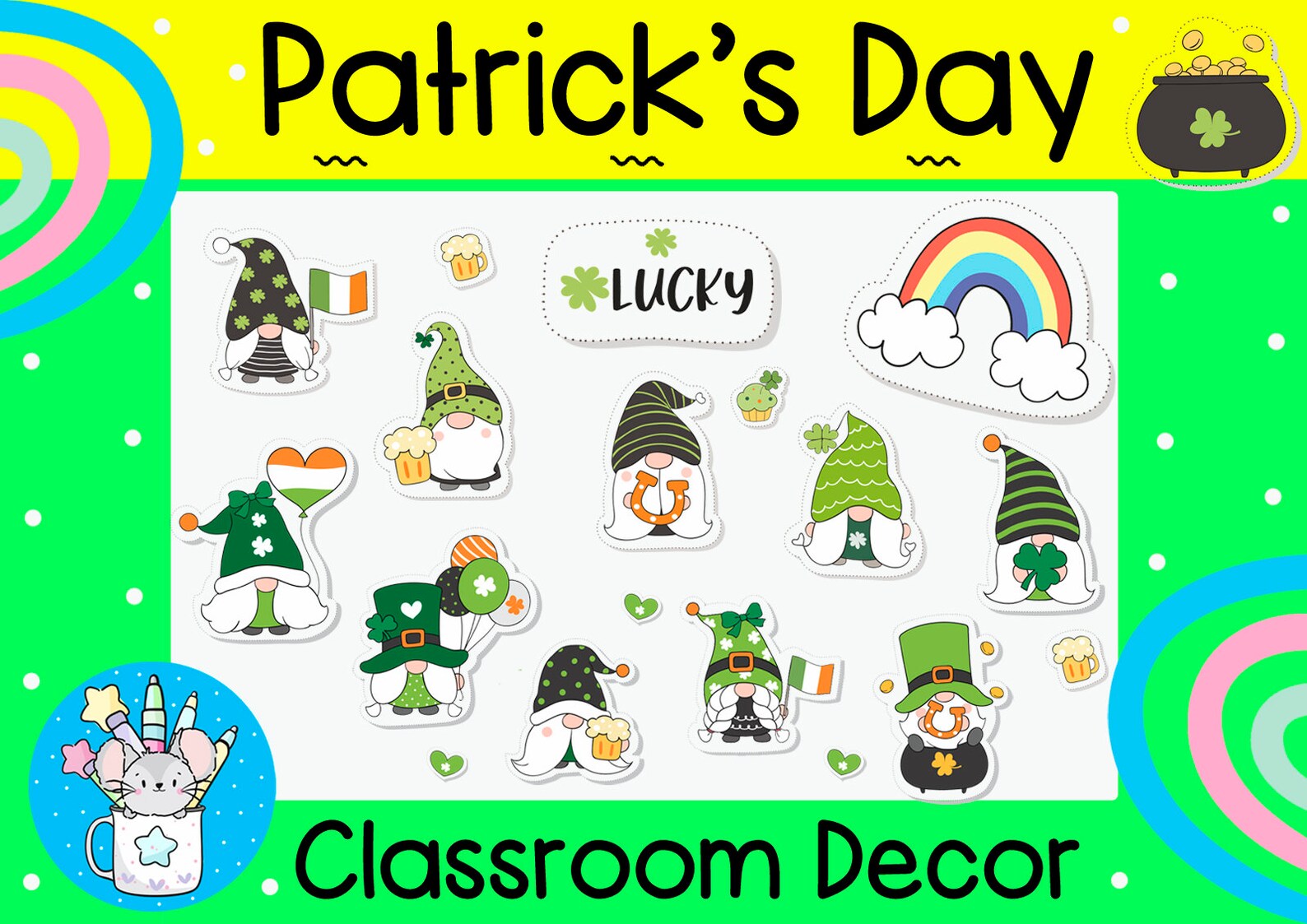 St. Patrick's Day Classroom Decor | Patrick's Gnomes Bulletin Board ...
