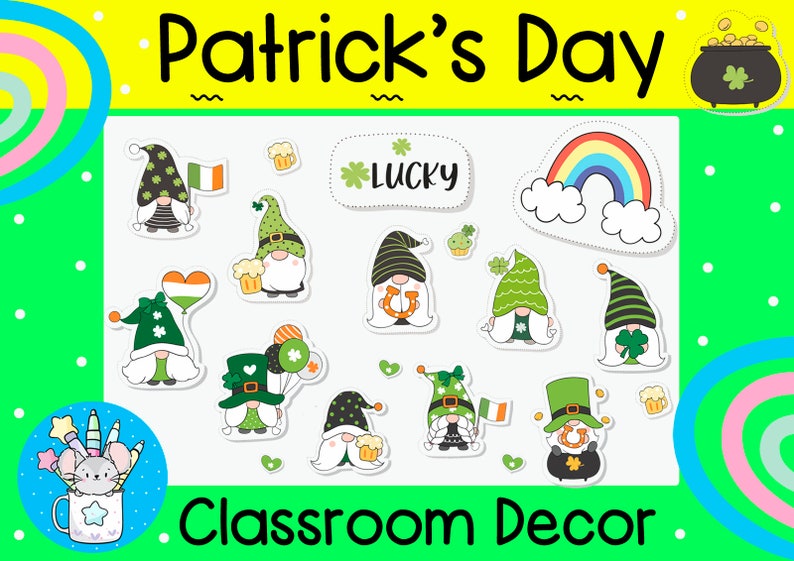 St. Patrick's Day Classroom Decor | Patrick's Gnomes Bulletin Board ...