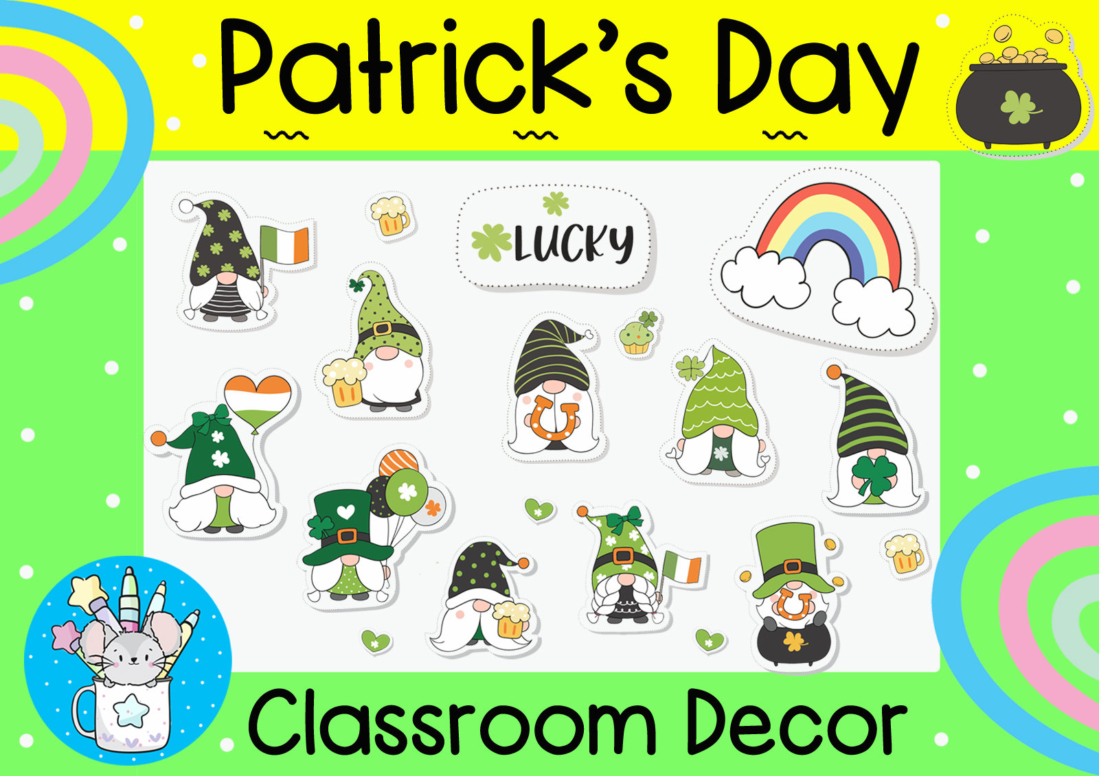St. Patrick's Day Classroom Decor | Patrick's Gnomes Bulletin Board ...