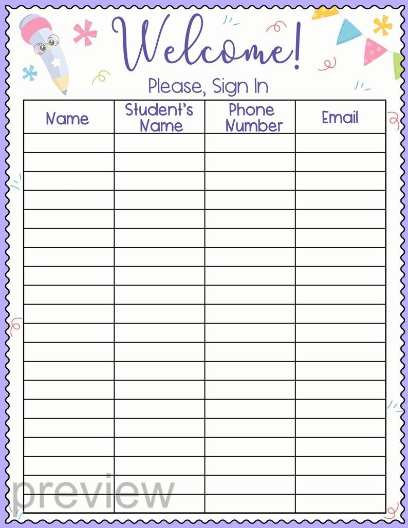 Back to School Open House Night | Sign in Sheets | Meet the Teacher ...