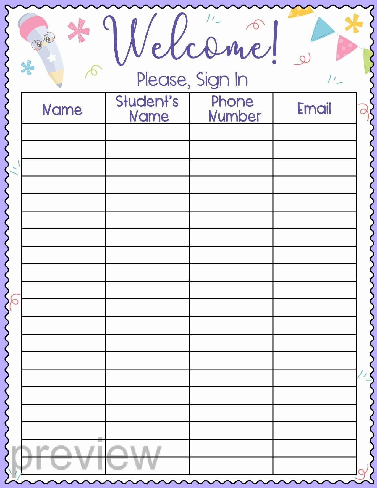 Back to School Open House Night | Sign in Sheets | Meet the Teacher ...