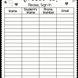 Back to School Open House Night | Sign in Sheets | Meet the Teacher ...